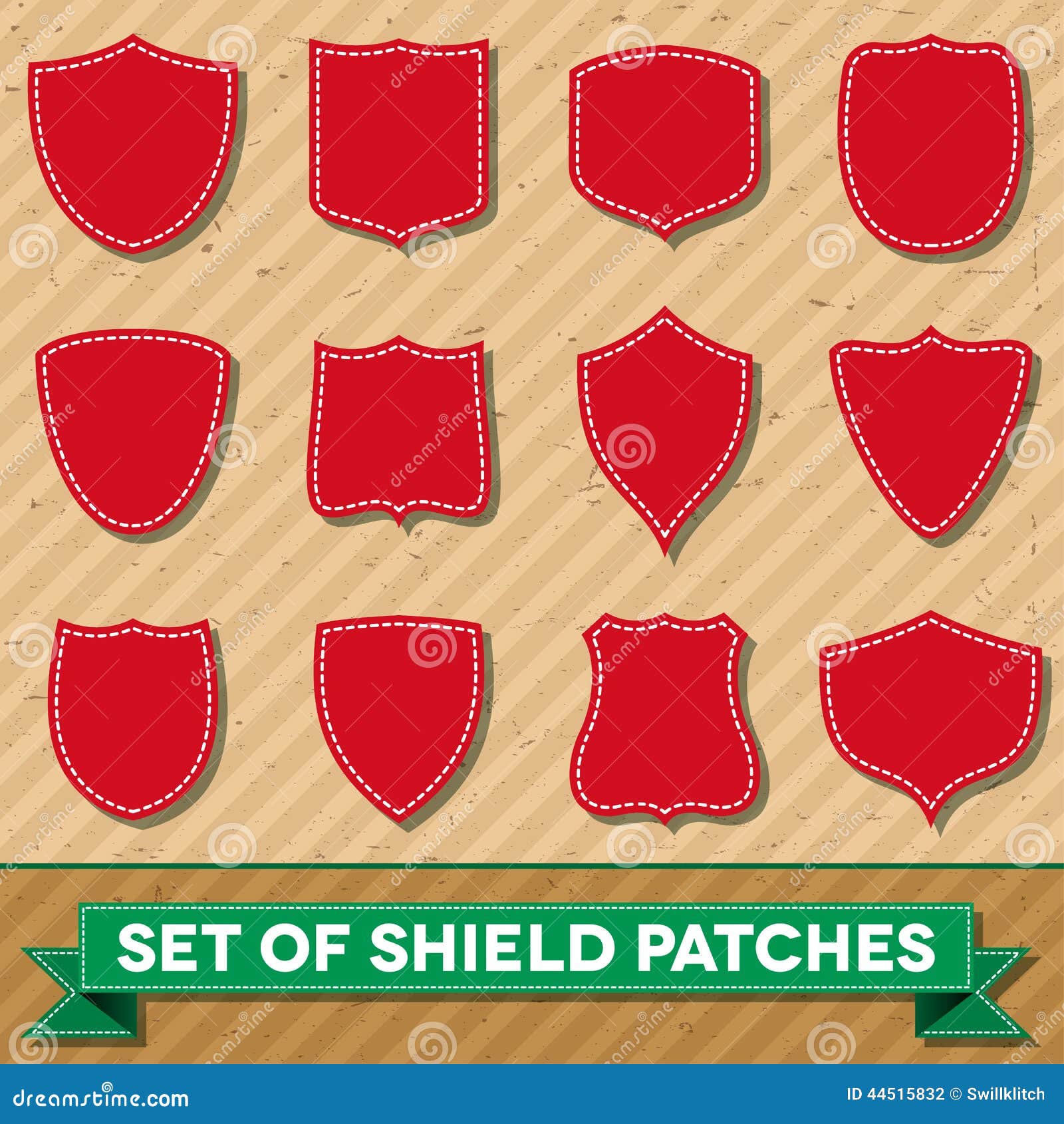 Set of Shield Shaped Stitched Patches Stock Vector - Illustration of ...