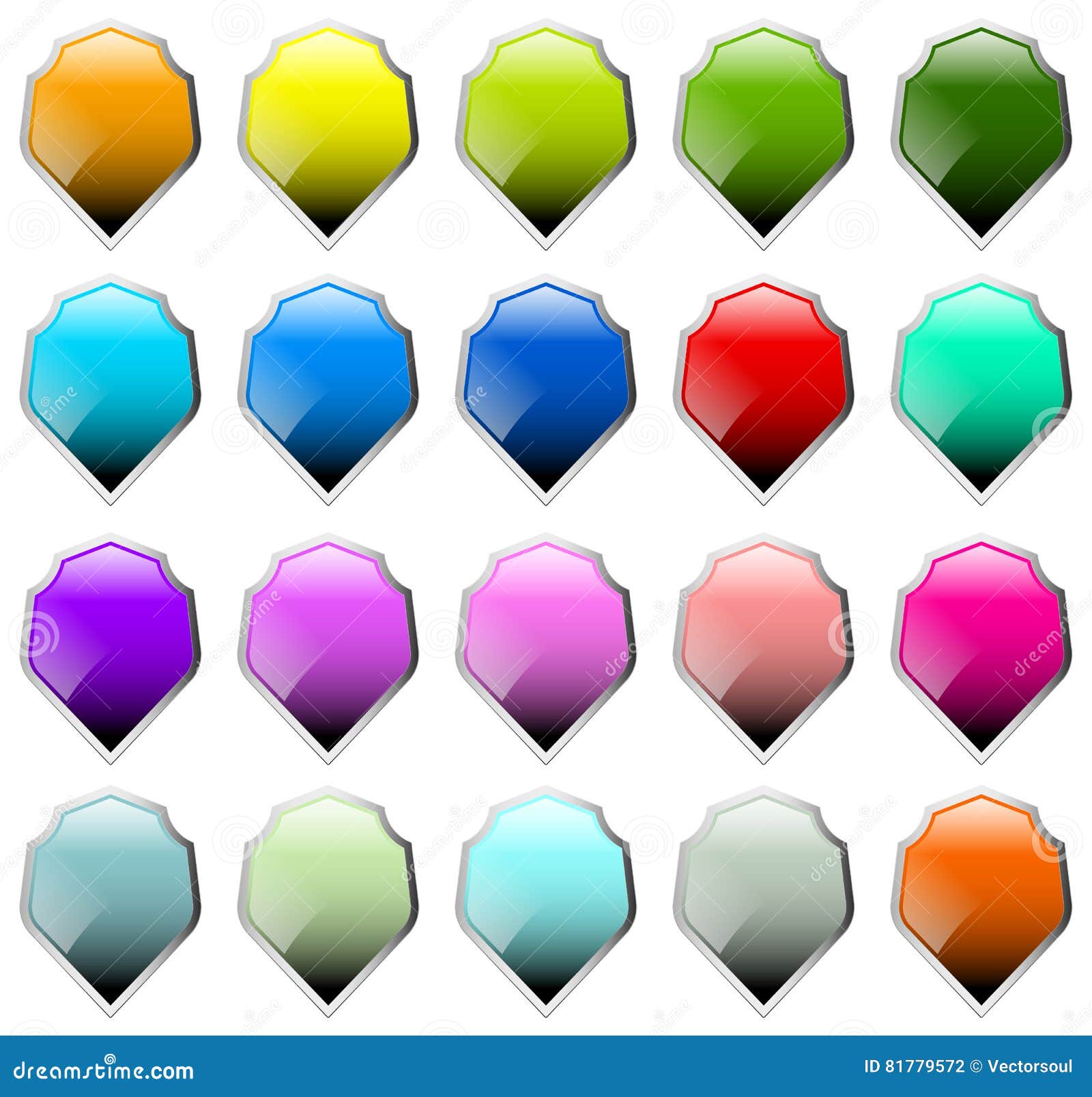 Set of 16 Shield Shapes with Different Colors Stock Vector ...