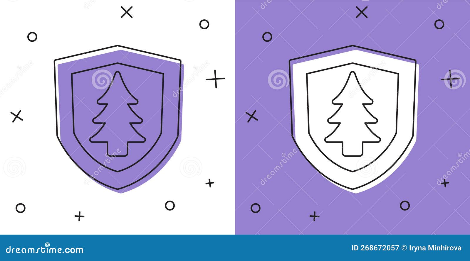 Set Shield with Tree Icon Isolated on White and Purple Background. Eco ...