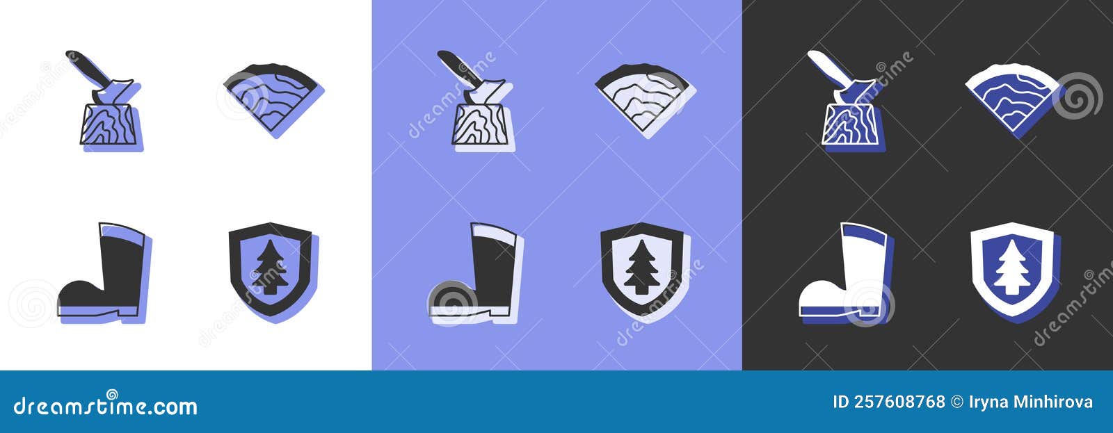 Set Shield with Tree, Wooden Axe in Stump, Waterproof Rubber Boot and ...