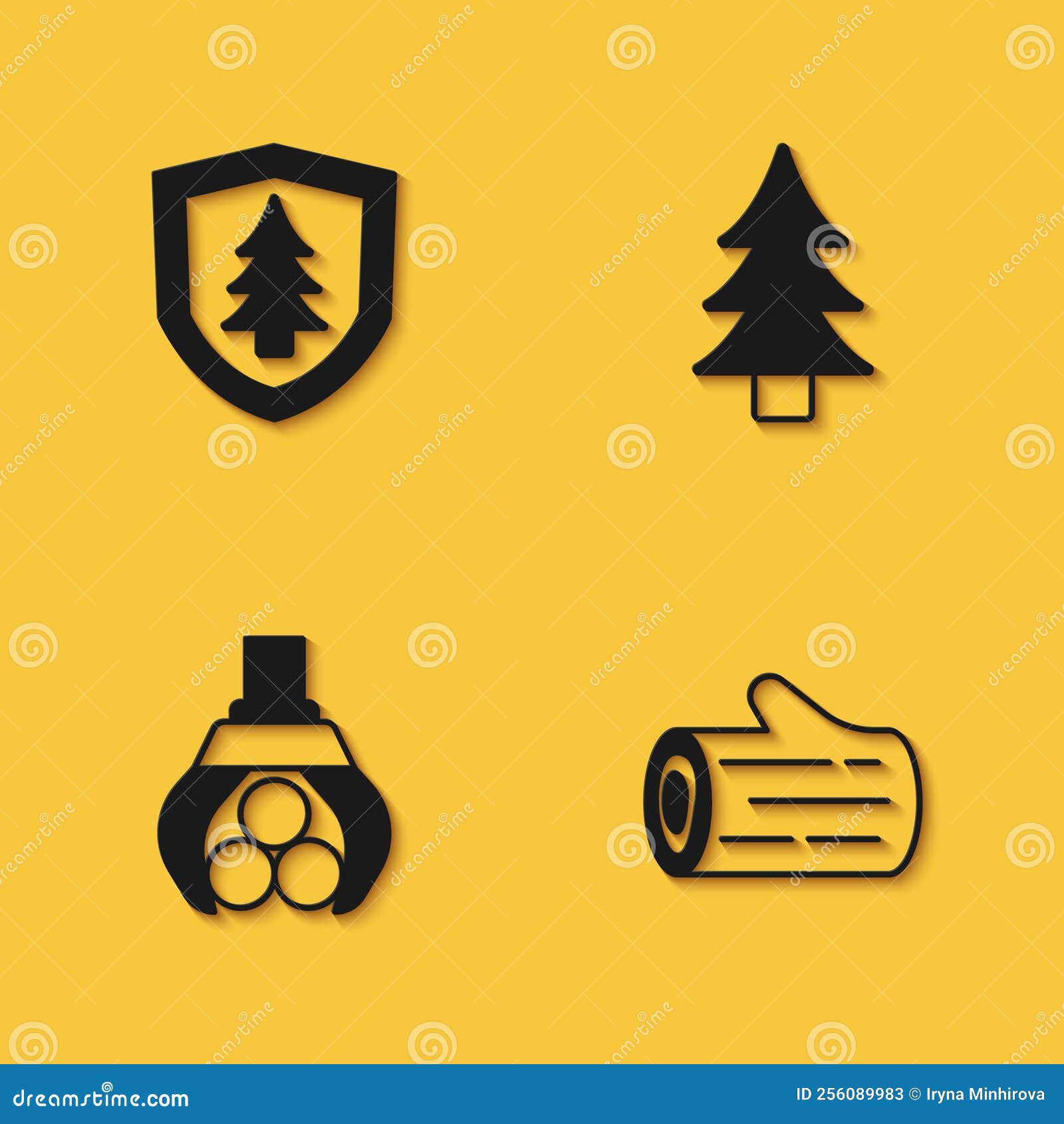 Set Shield with Tree, Wooden Log, Grapple Crane Grabbed a and Tree Icon ...