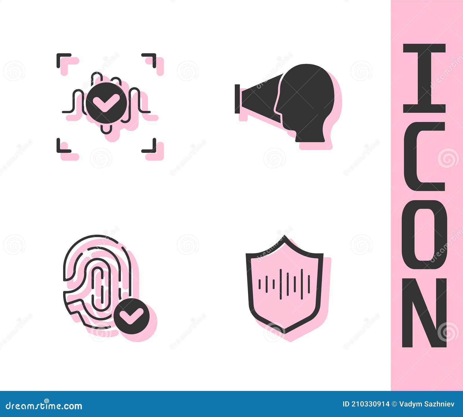 Set Shield Voice Recognition, Voice, Fingerprint and Face Icon. Vector ...