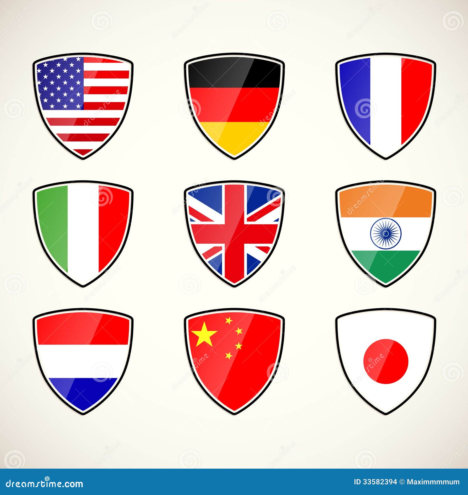 Set of shields with flags stock illustration. Illustration of flag ...