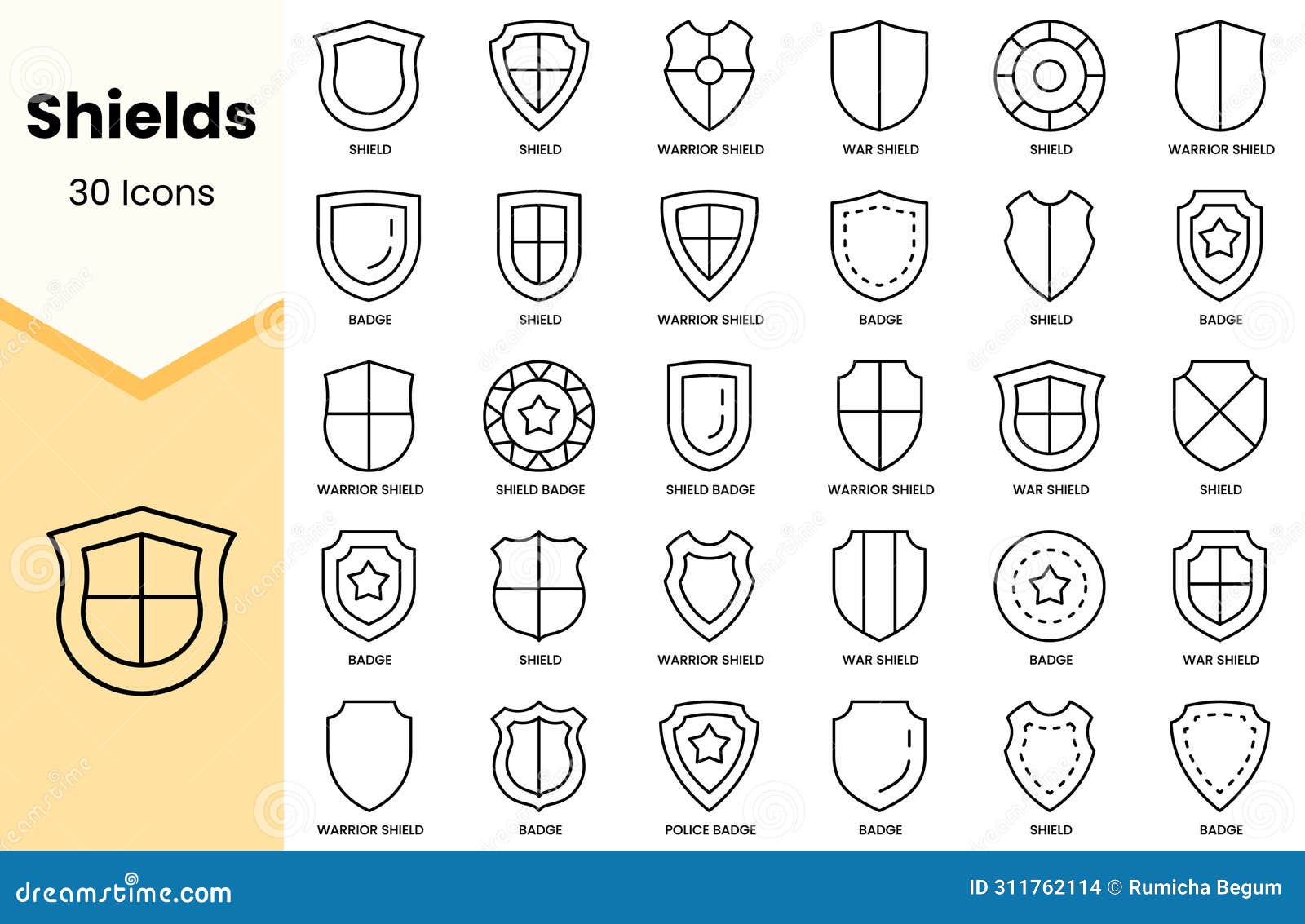 Set of Shields Icons. Simple Line Art Style Icons Pack Stock Vector ...