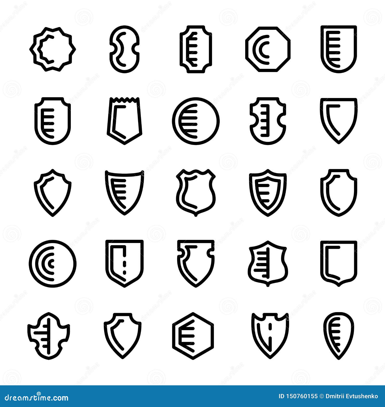 Set Shields Icons Vector Isolated On White Background Stock Vector