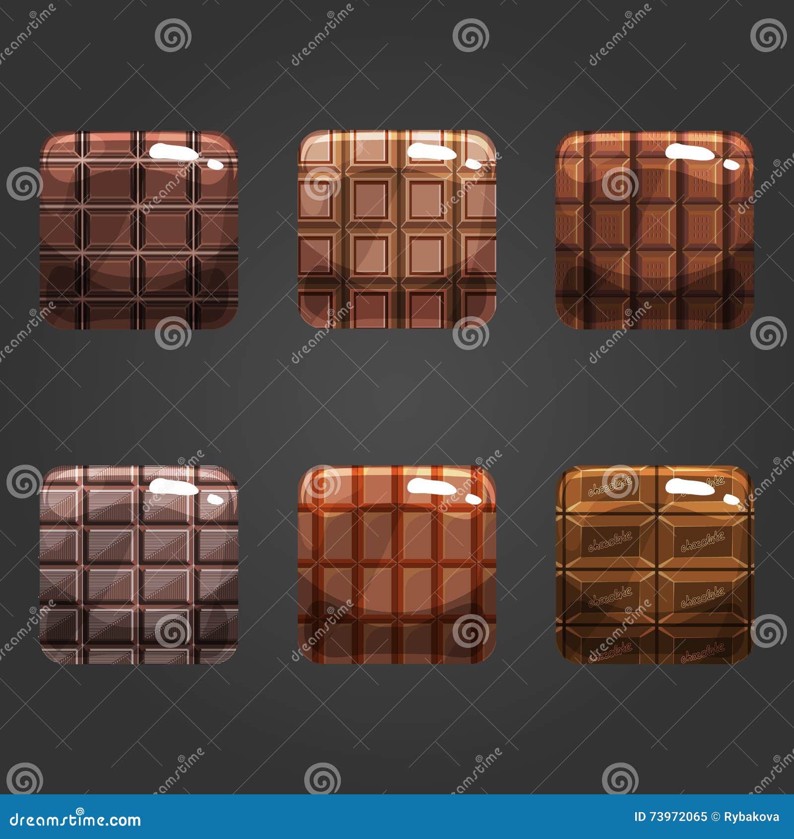 Set of Shiny Chocolate Square Button Stock Illustration - Illustration ...