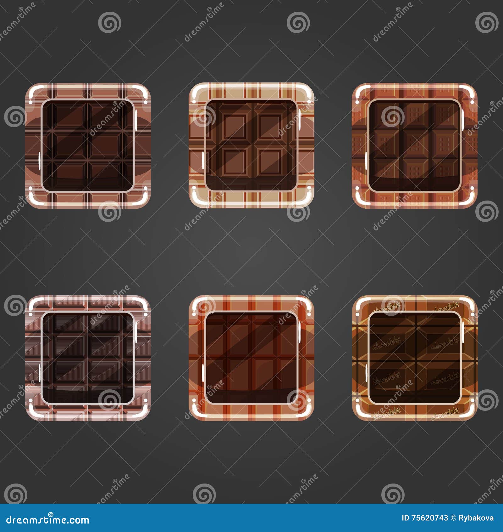 Set of Shiny Chocolate Square Button Stock Illustration - Illustration ...