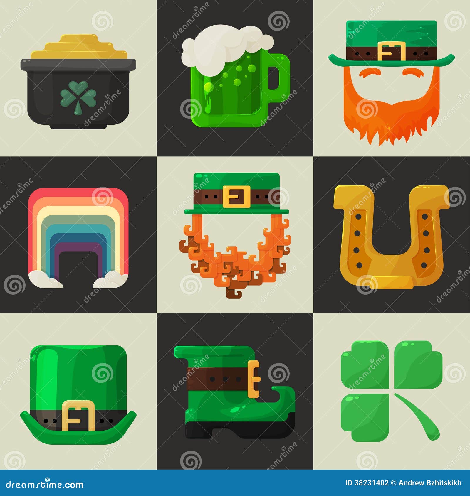 Flat Irish Icons With Square Frame Cartoon Vector | CartoonDealer.com ...