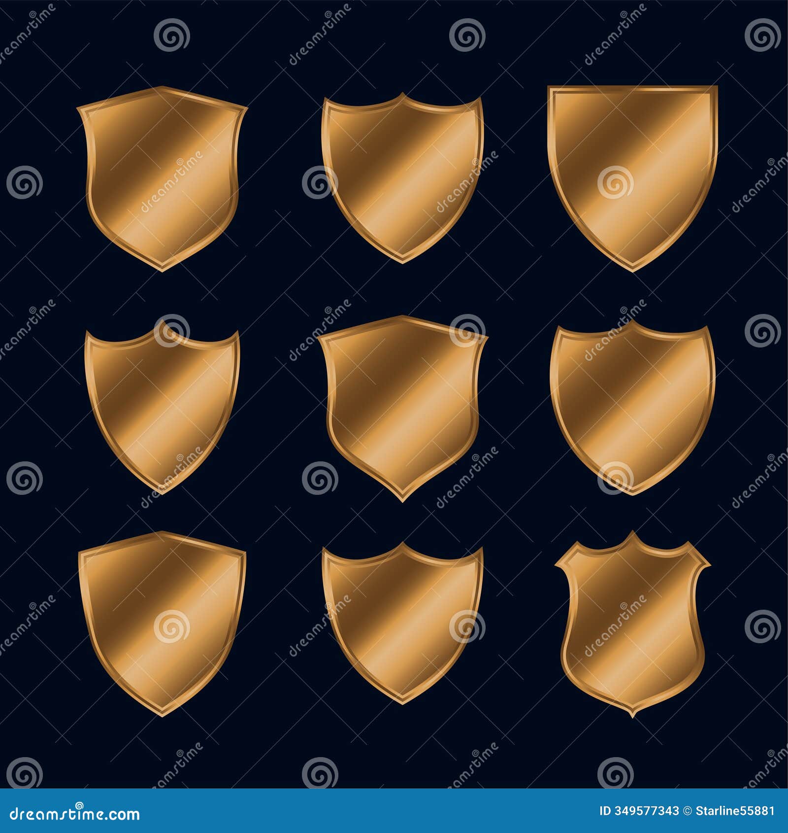 Set of Shiny Gold Police Shield Icons Stock Vector - Illustration of ...