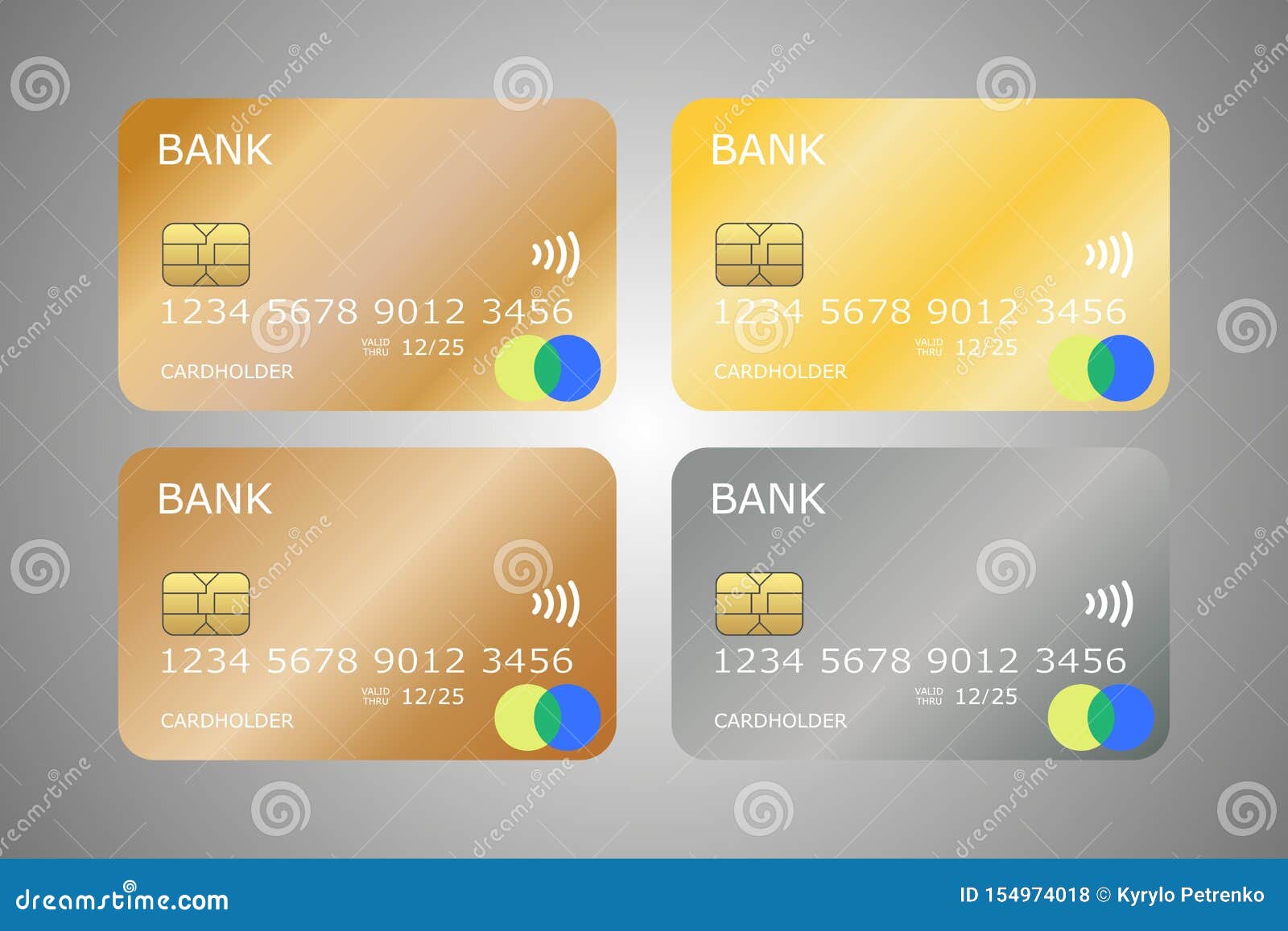 Set of Shiny Golden Credit Cards Vector Stock Vector - Illustration of ...
