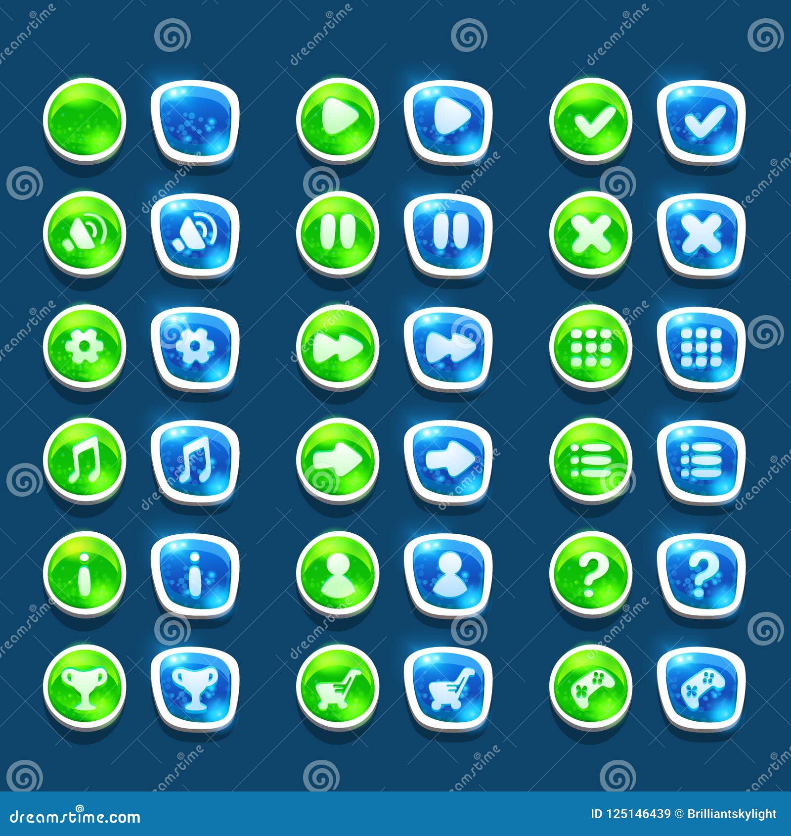 Set with Shiny Green and Blue Interface Buttons with Icons Stock Vector ...