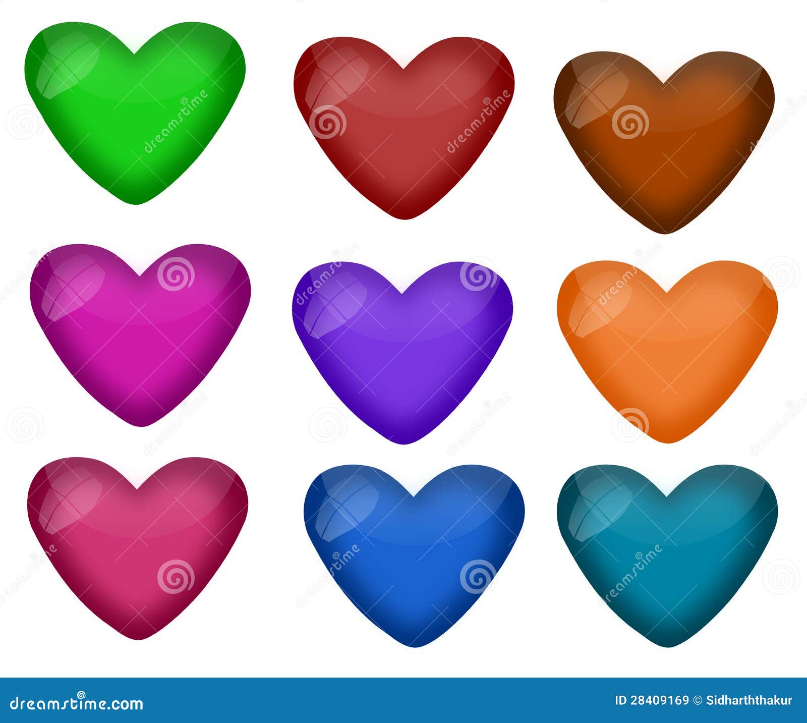 Set of Shiny Hearts in Nine Colors Stock Illustration - Illustration of ...