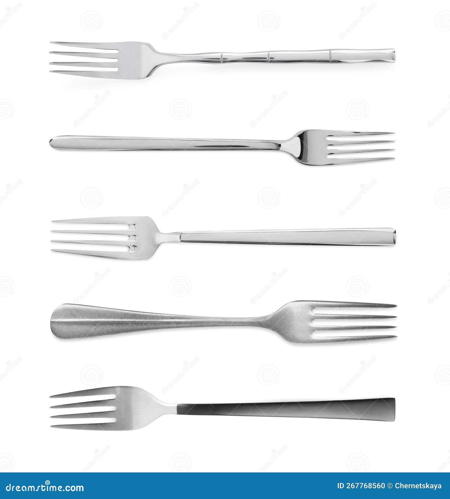 Set of Shiny Metal Forks on White Background Stock Photo - Image of ...