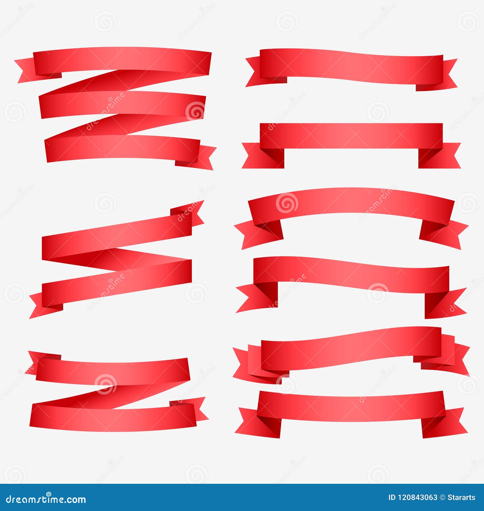 Set of shiny red ribbons stock vector. Illustration of decor - 120843063