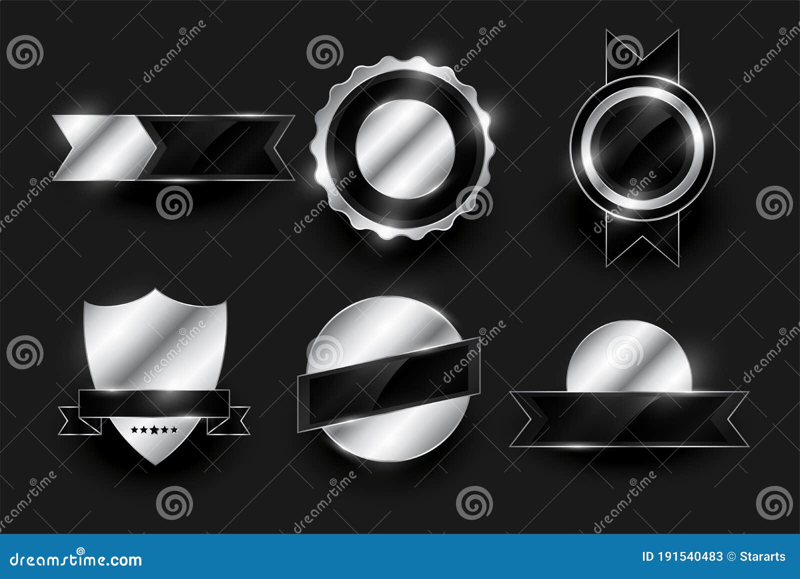Set of Shiny Silver Labels and Badges Design Stock Vector ...
