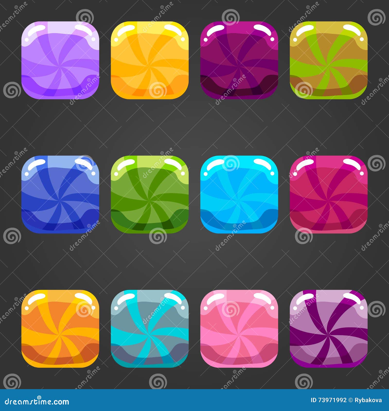 Set of Shiny Square Button Candy Stock Illustration - Illustration of ...