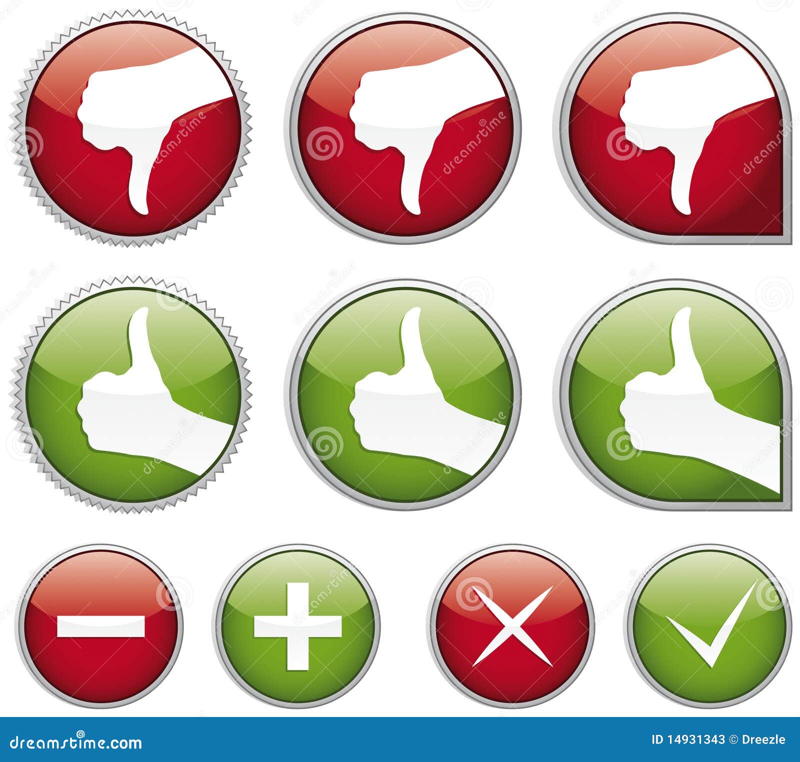 Set of Shiny Thumbs Up Buttons Stock Vector - Illustration of refused ...