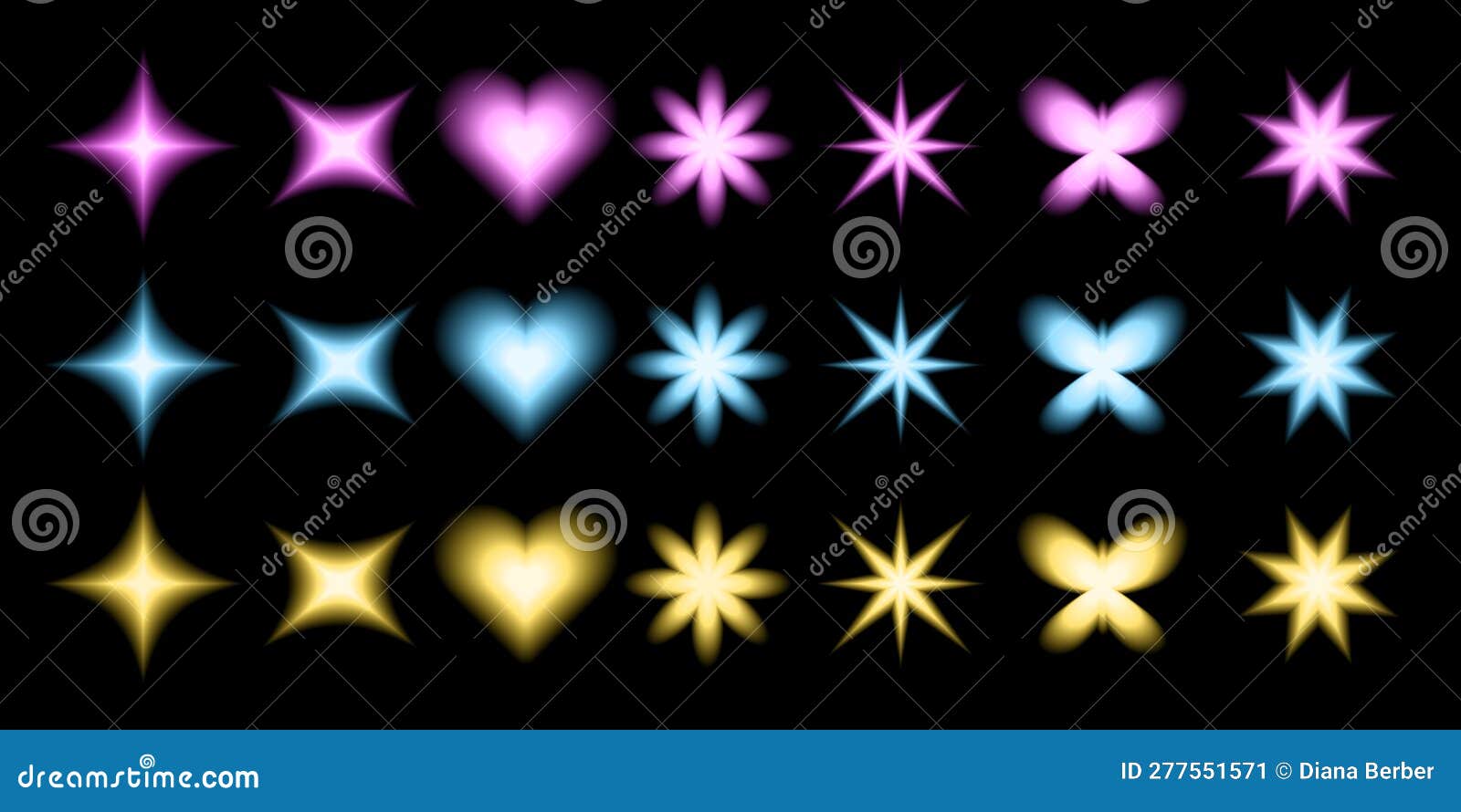 Set of Shiny Vector Objects, Design Elements, Star and Heart Symbols ...