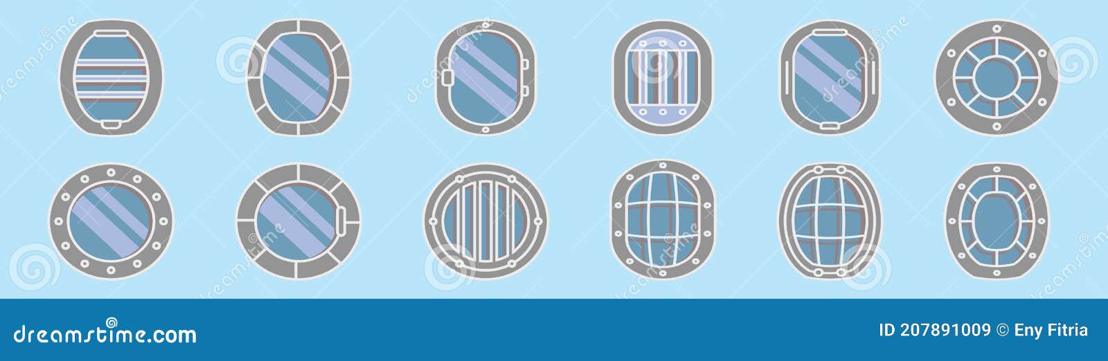 Set of Ship Windows Cartoon Icon Design Template with Various Models ...