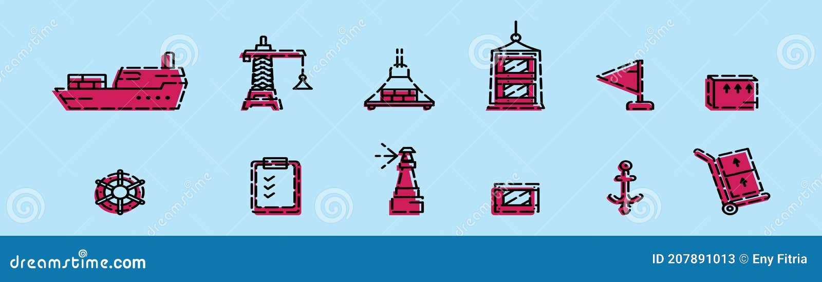Set of Shipyard Cartoon Icon Design Template with Various Models ...
