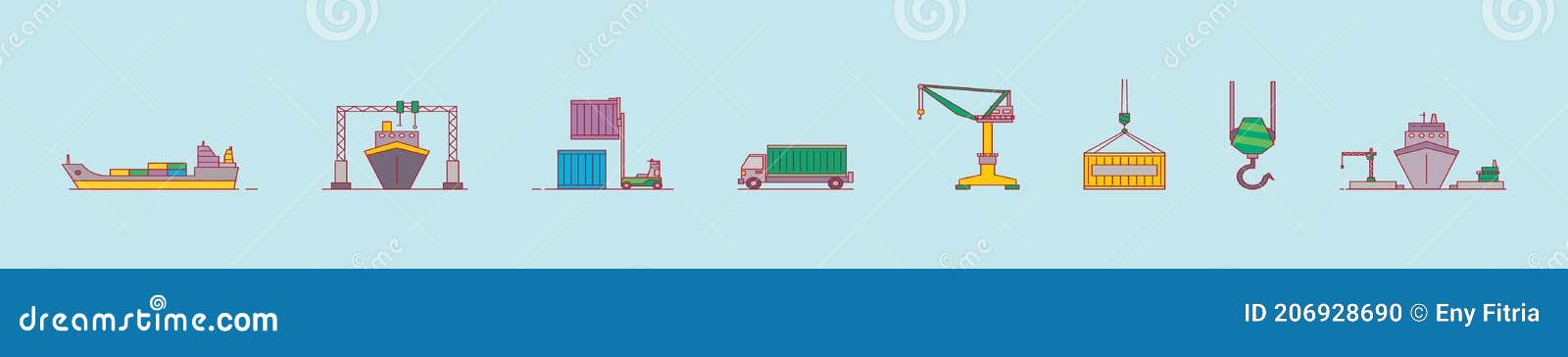 Set Shipyard of Cartoon Icon Design Template with Various Models ...