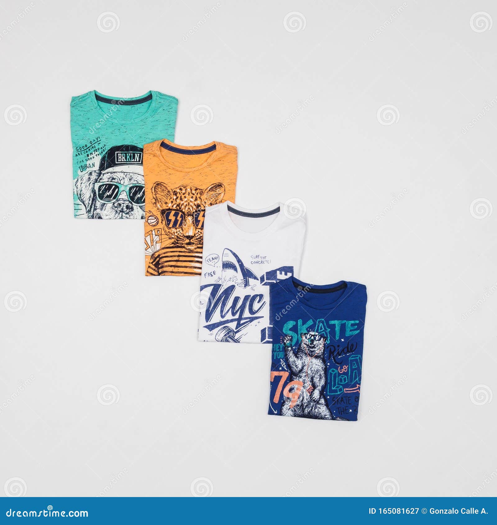 Set of Shirts in Different Colors and Colorful Prints for Children ...