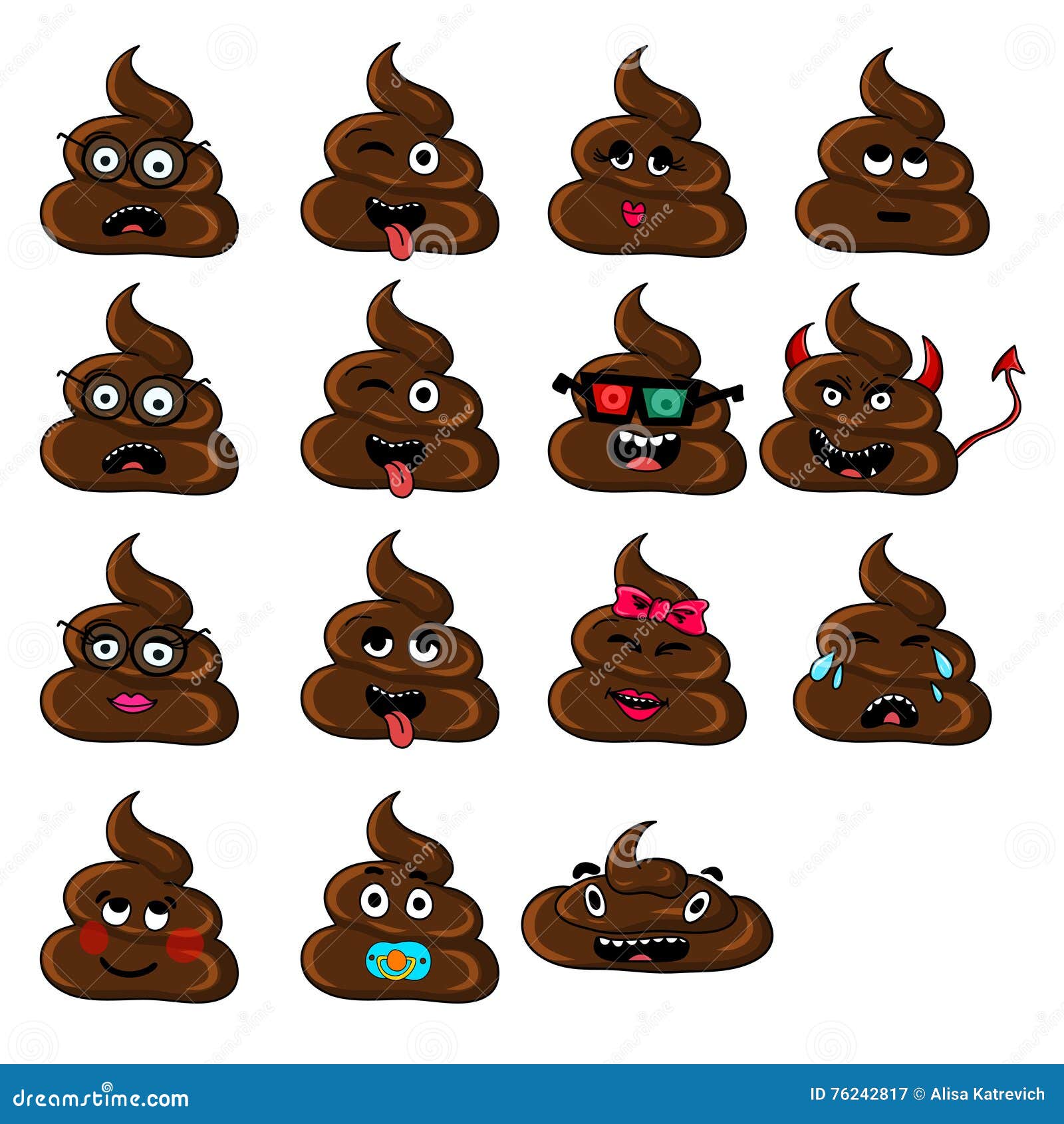 Set of Shit Emoticon Smileys on White Background. Stock Vector ...