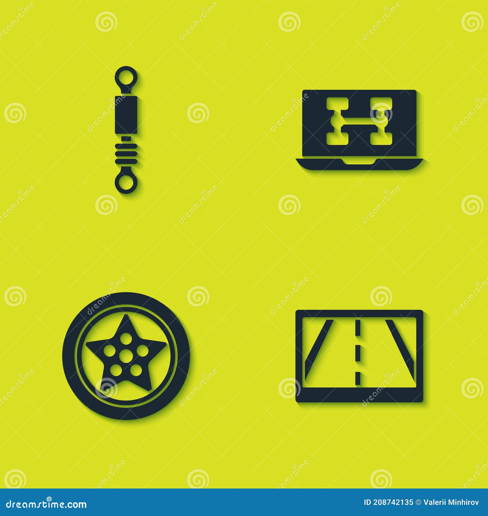 Set Shock Absorber, Gps Device with Map, Car Wheel and Diagnostics ...