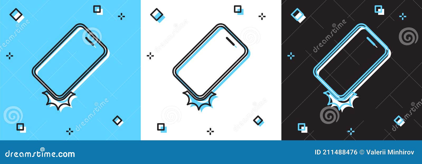 Set Shockproof Mobile Phone Icon Isolated on Blue and White, Black ...