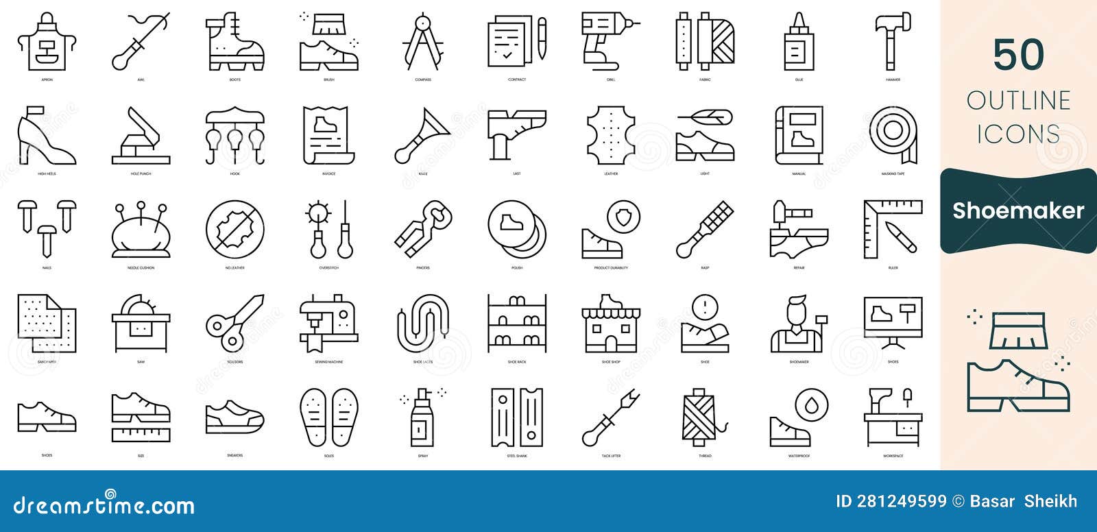 Set Of Shoemaker Icons. Simple Line Art Style Icons Pack. Vector Illustration | CartoonDealer ...