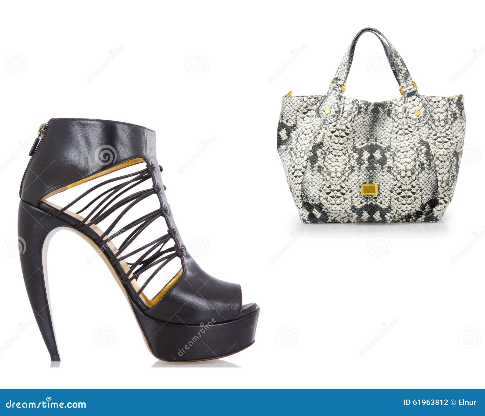 The Set of Shoes and Bags Isolated on White Stock Photo - Image of high ...