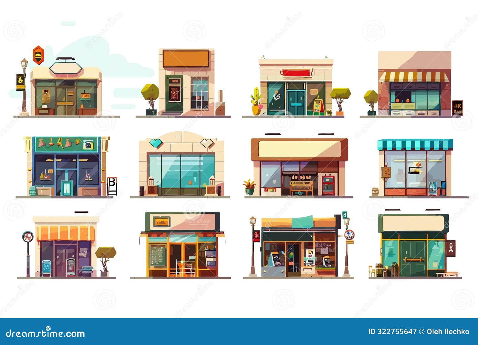 Set of Shop Buildings Isolated Vector Style Stock Vector - Illustration ...