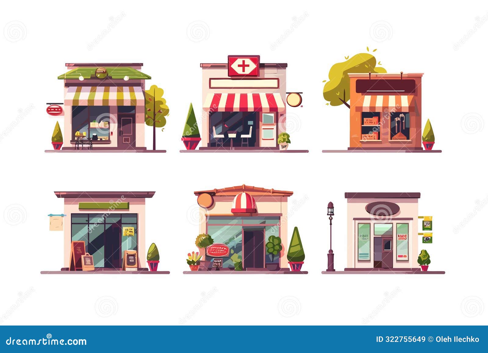 Set of Shop Buildings Isolated Vector Style Stock Vector - Illustration ...