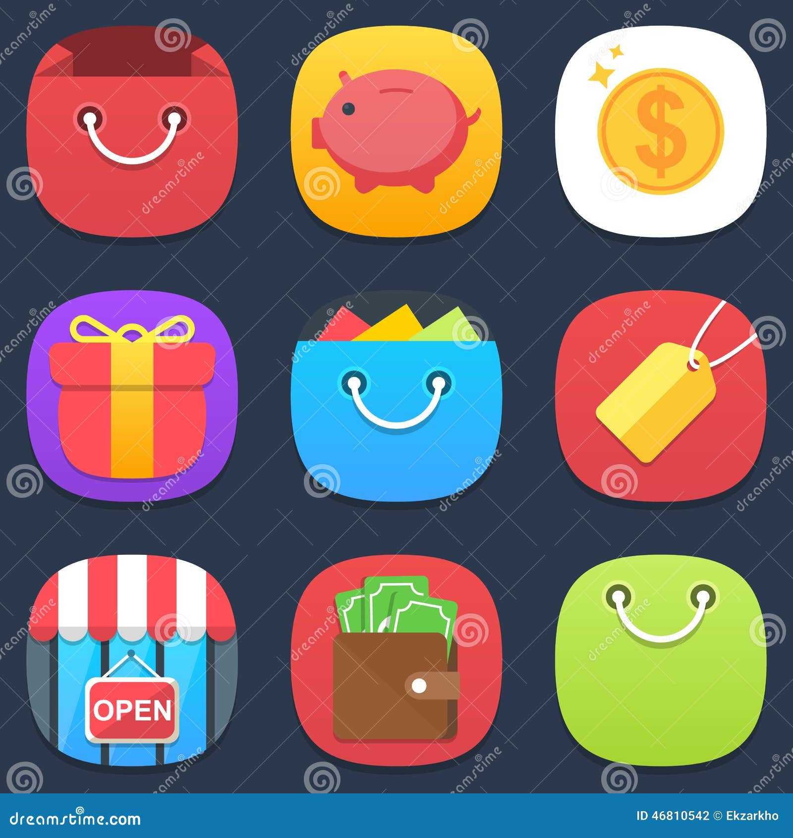 Set of Shop Mobile Icons in Flat Design Stock Vector - Illustration of ...