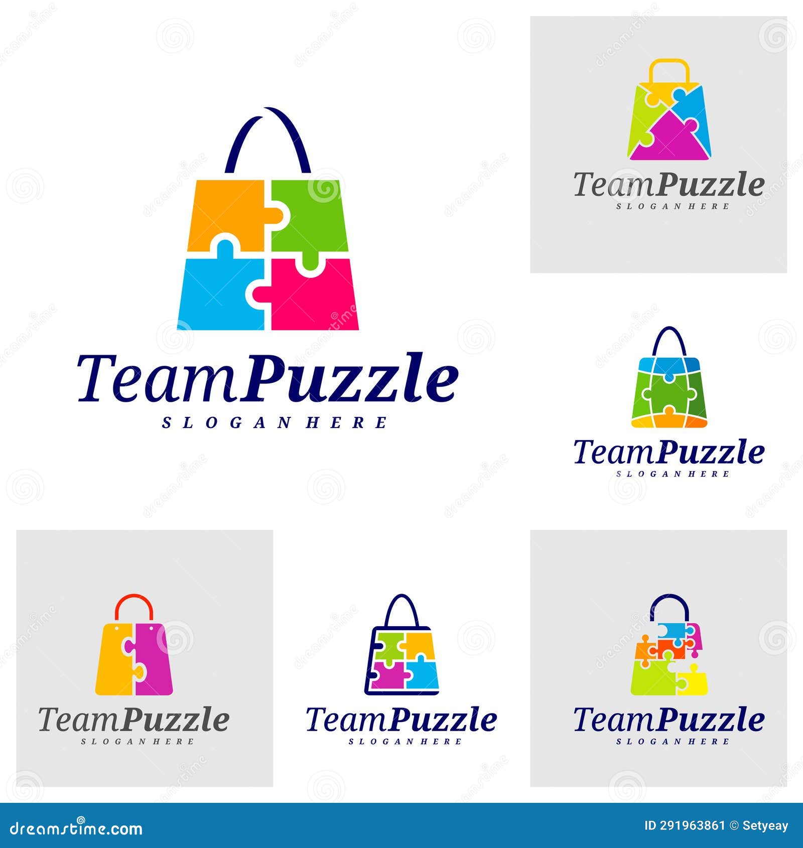 Set of Shop Puzzle Logo Design Vector Template, Vector Label of Puzzle ...