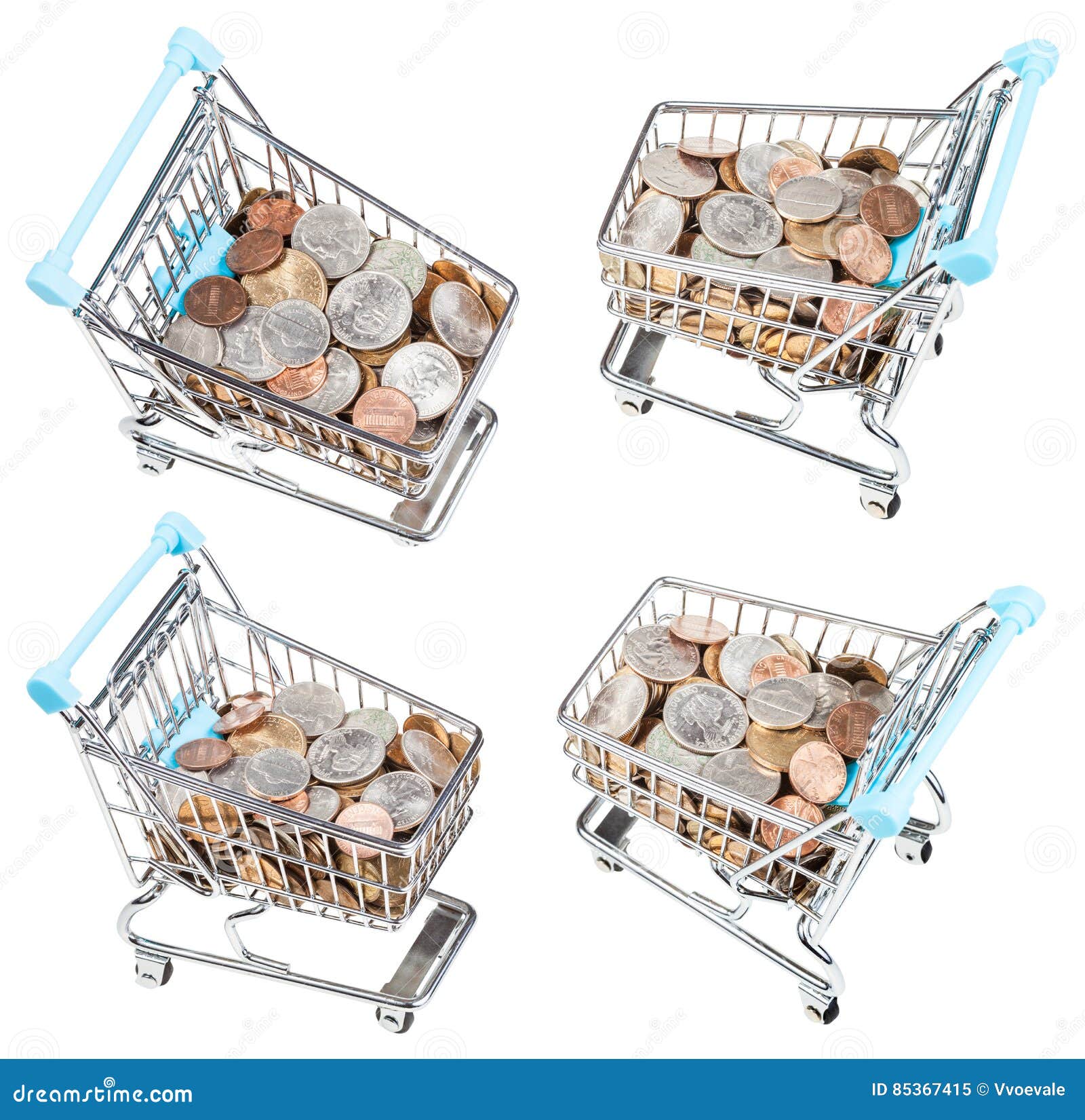 Set from Shopping Carts with US Coins Isolated Stock Image - Image of ...