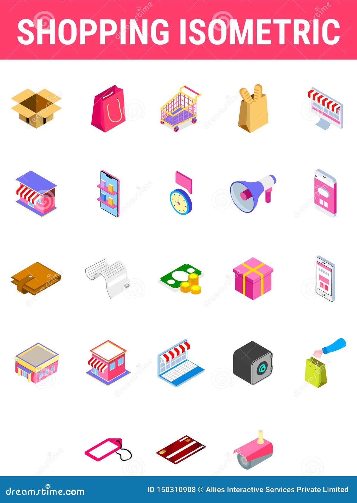 Set of Shopping Isometric Icon Stock Illustration - Illustration of ...