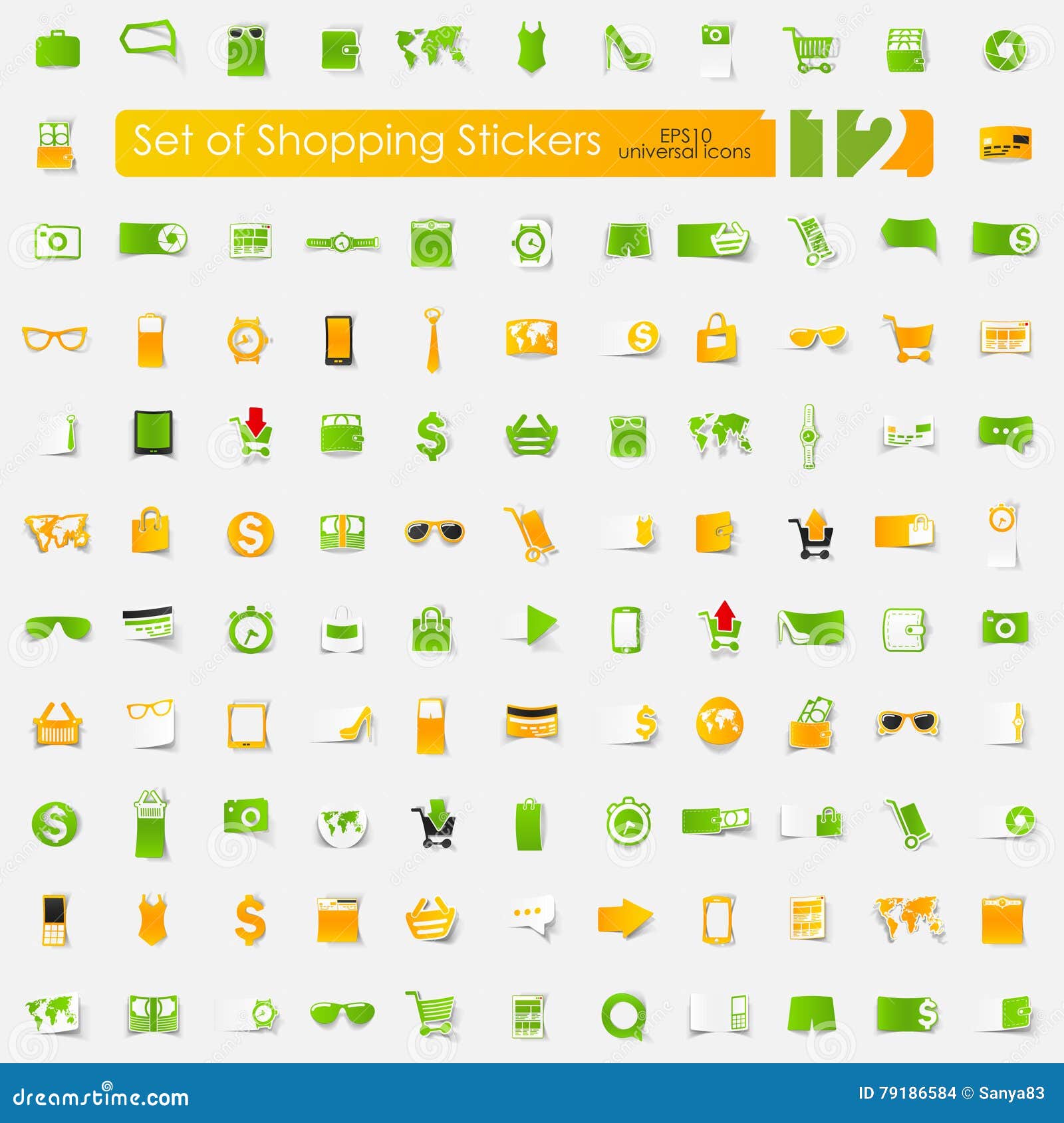 Set of shopping stickers stock vector. Illustration of pictogram - 79186584