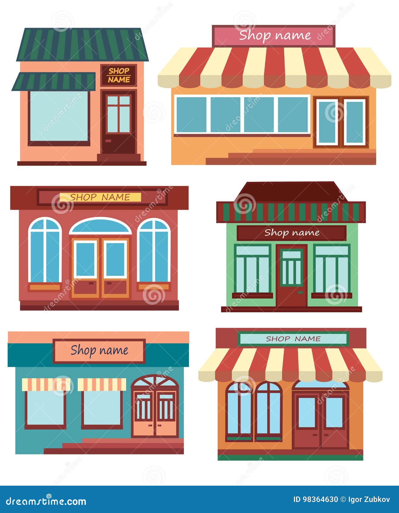 Set of Shops. a Collection of Small Cartoon Shops with a Sign. Stylized ...