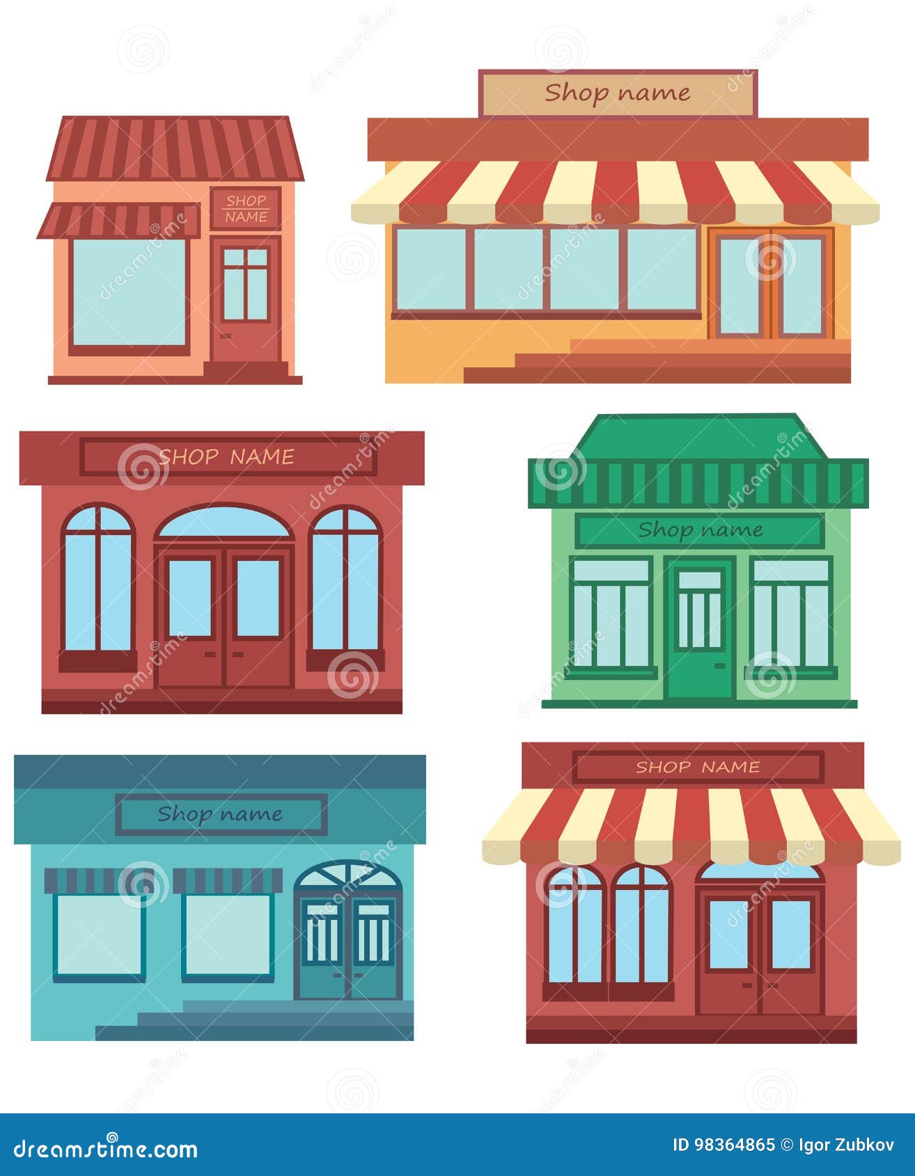 Set of Shops. a Collection of Small Cartoon Shops with a Sign. Stylized ...