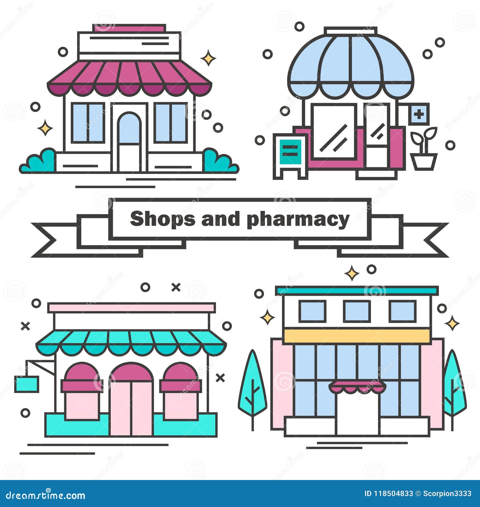 Set of Shops in a Linear Style. Stock Illustration - Illustration of ...