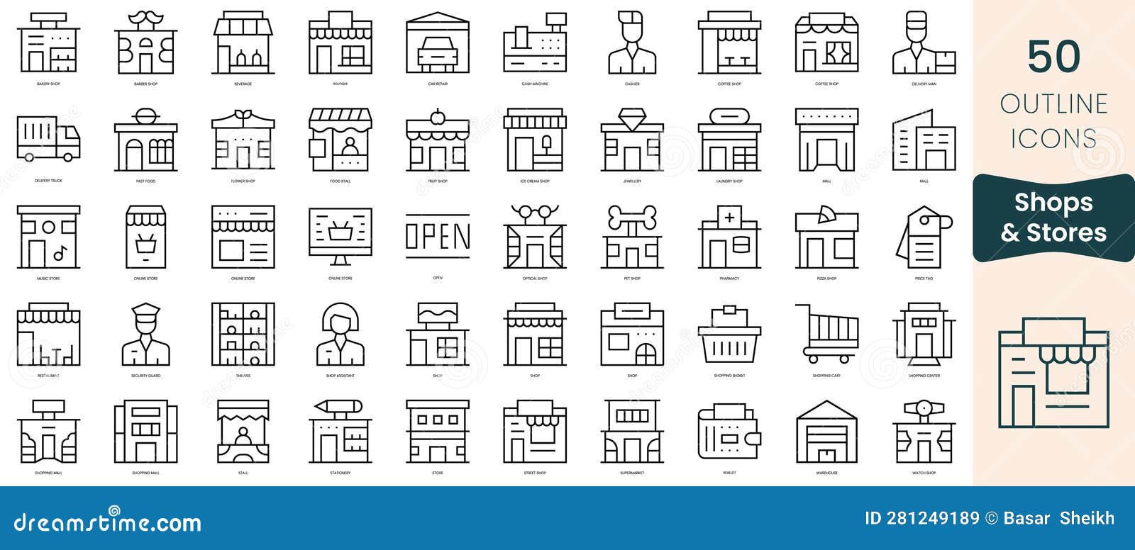 Set of Shops and Stores Icons. Thin Linear Style Icons Pack Stock ...