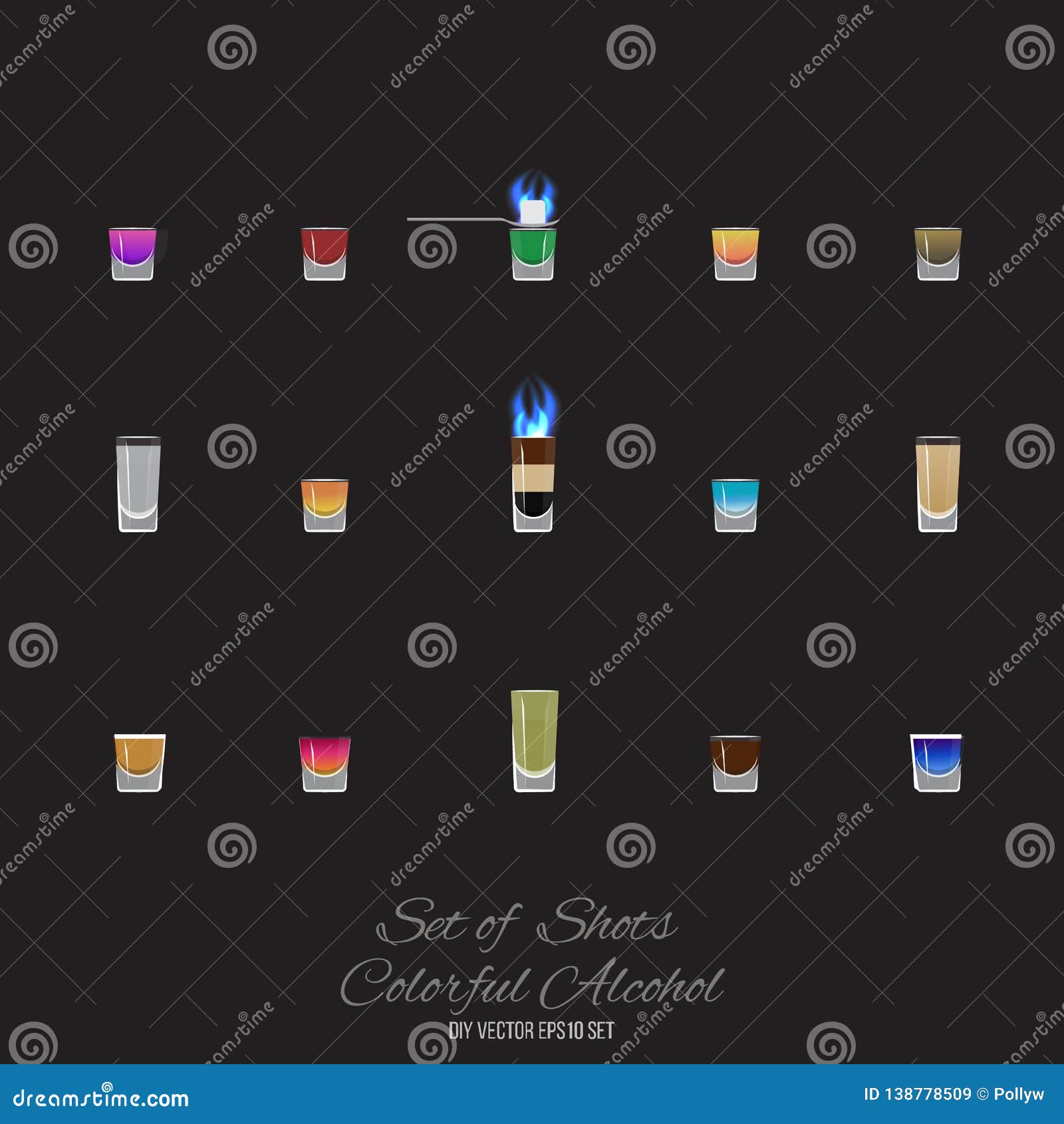 Set of 15 Shots Cocktails Exotic Menu Stock Vector - Illustration of ...