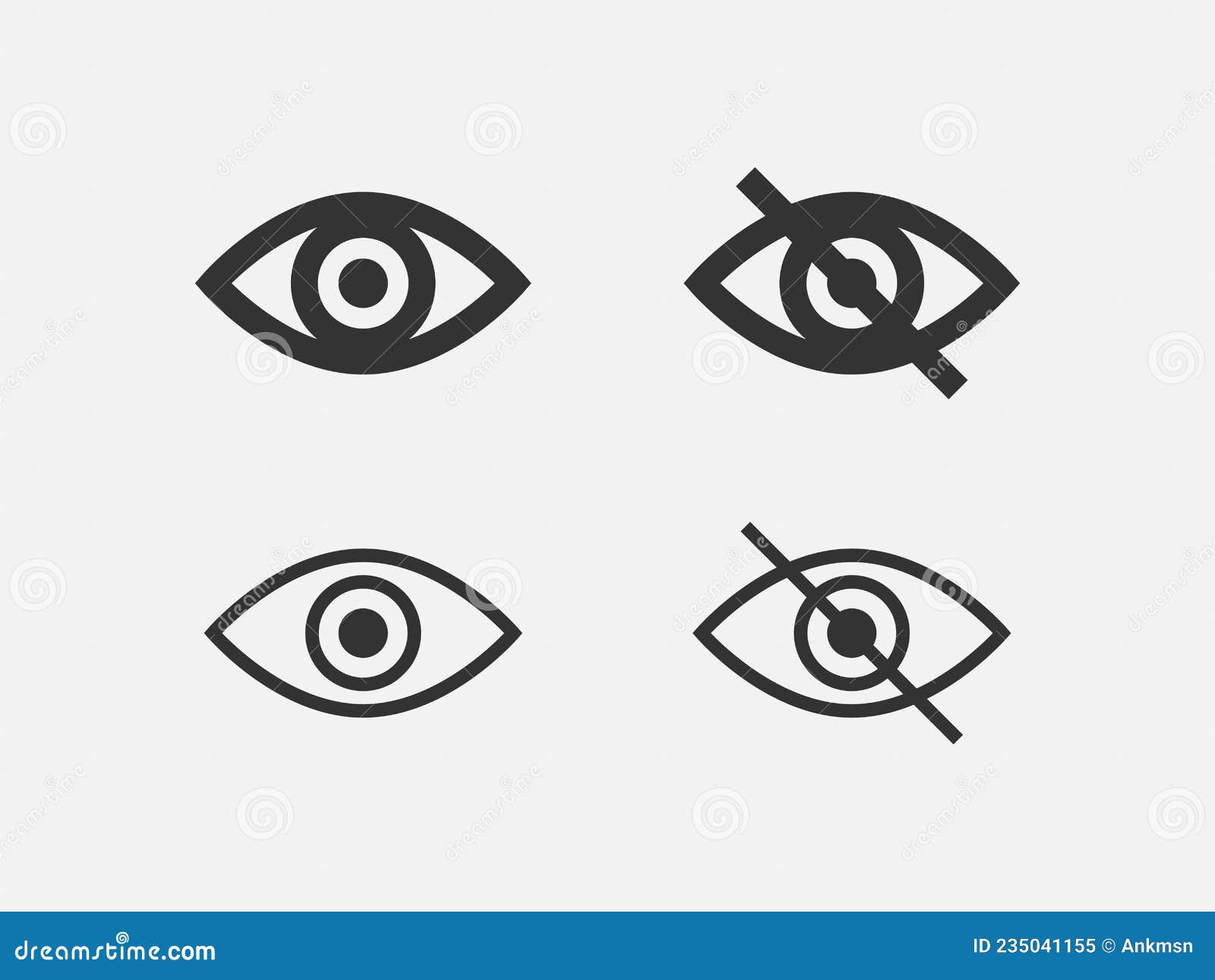 Set Show Password Icon, Eye Symbol. Vector Vision Hide from Watch Icon ...