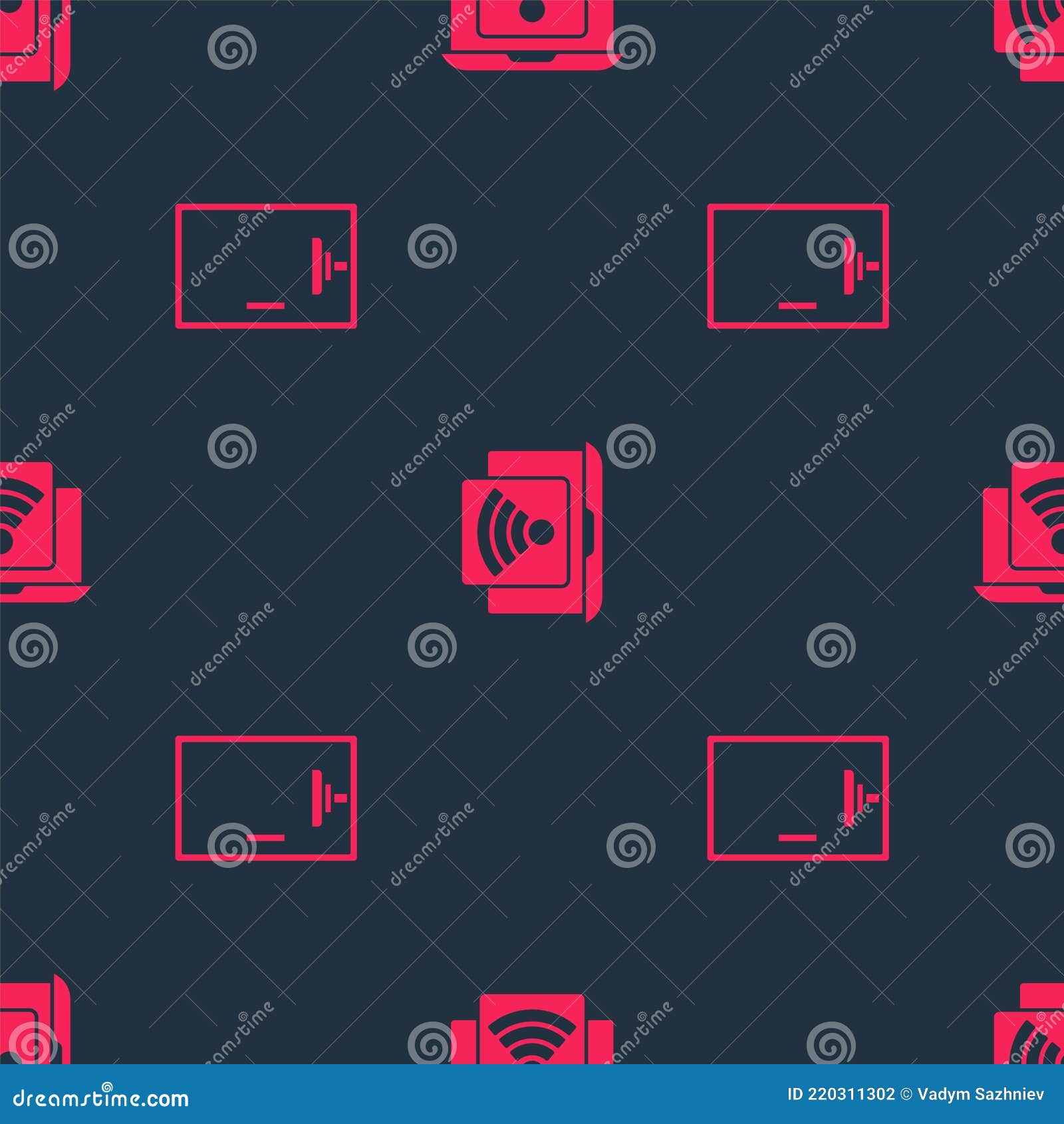 Set Shower Cabin and Wireless Laptop on Seamless Pattern. Vector Stock ...