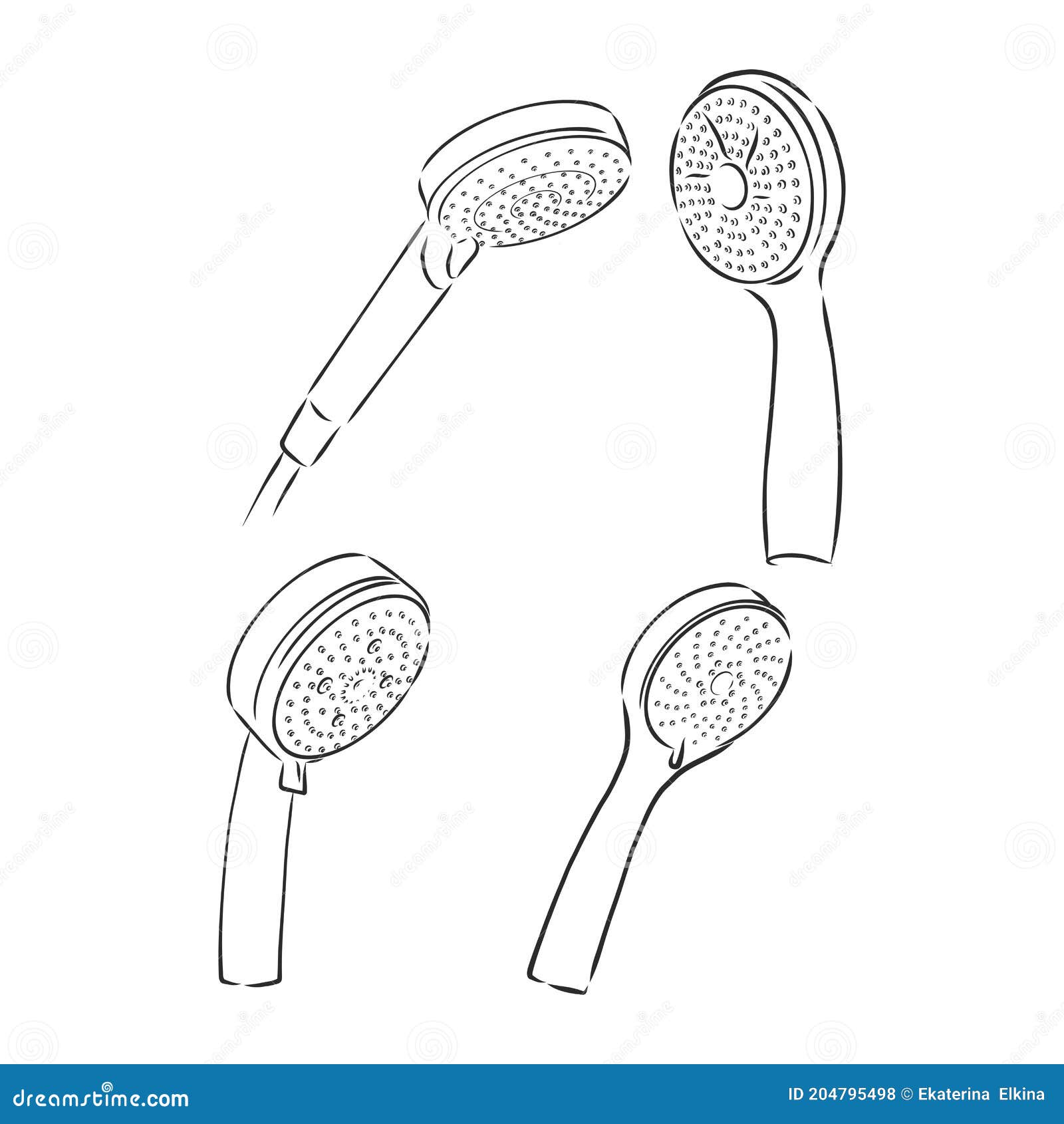 Set of Shower Head with Flowing Water, Doodle Style, Sketch ...