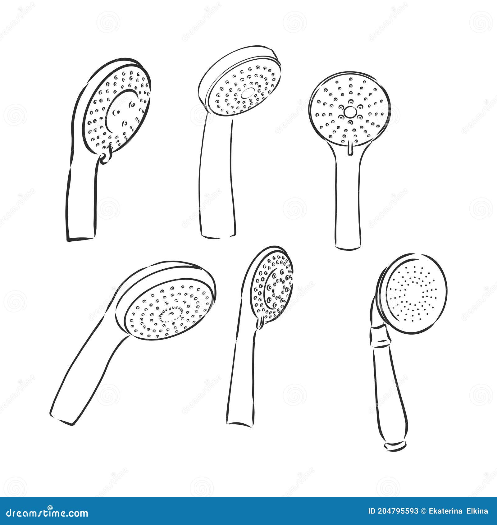 Set of Shower Head with Flowing Water, Doodle Style, Sketch ...