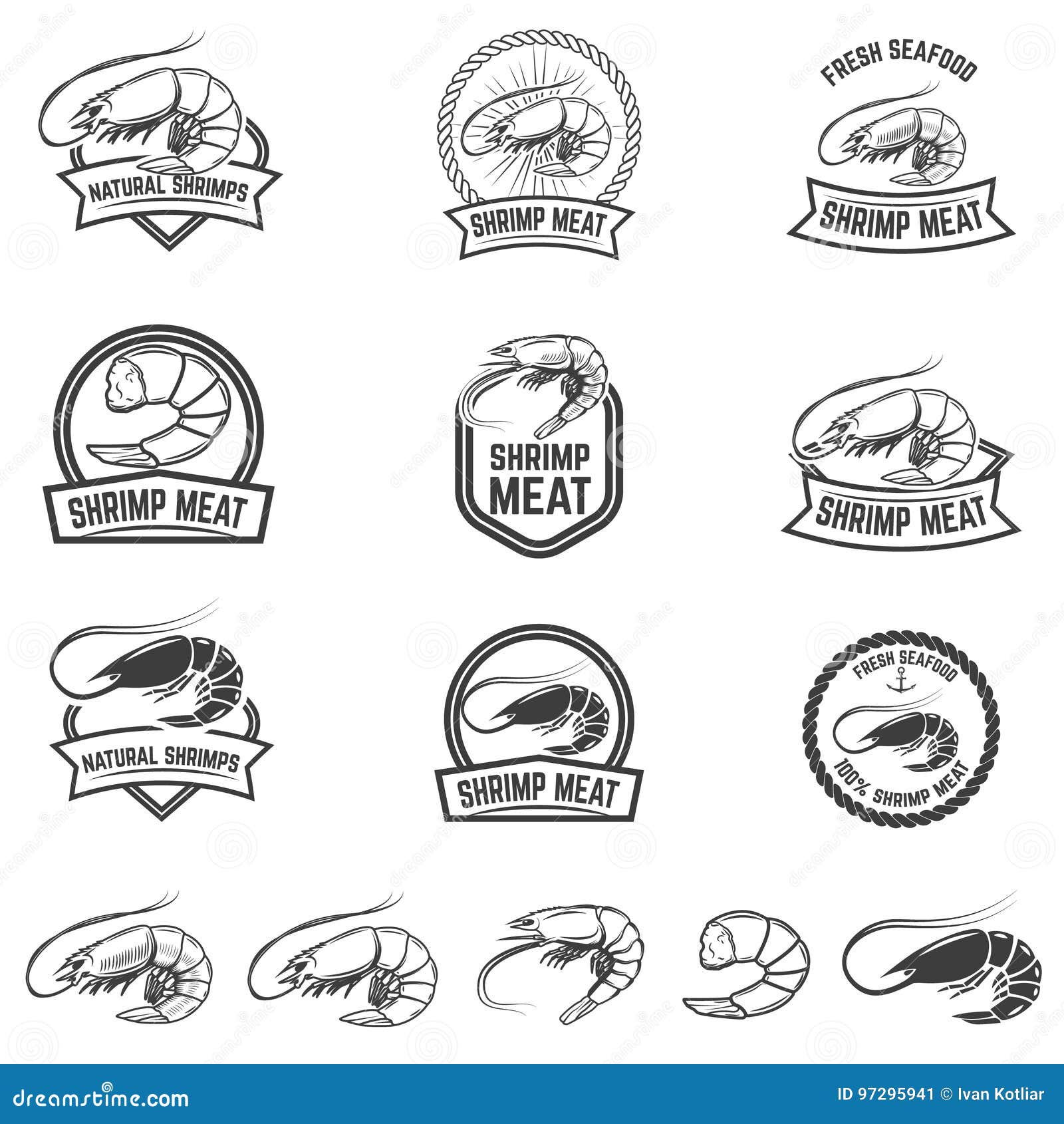 Set of Shrimp Meat Emblems. Fresh Seafood Stock Vector - Illustration ...