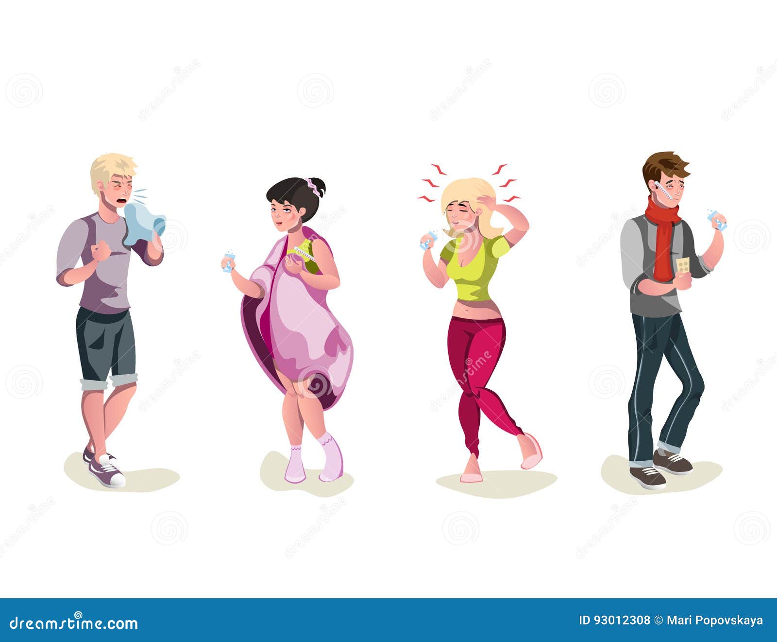 Set of Sick People Cartoon Style Stock Vector - Illustration of ...