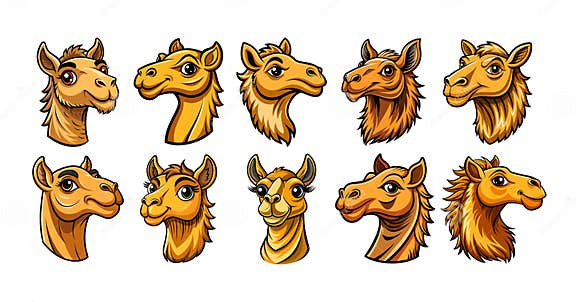 Set of Side View Flat Cartoon Camel Head Sticker Design Vector Stock ...